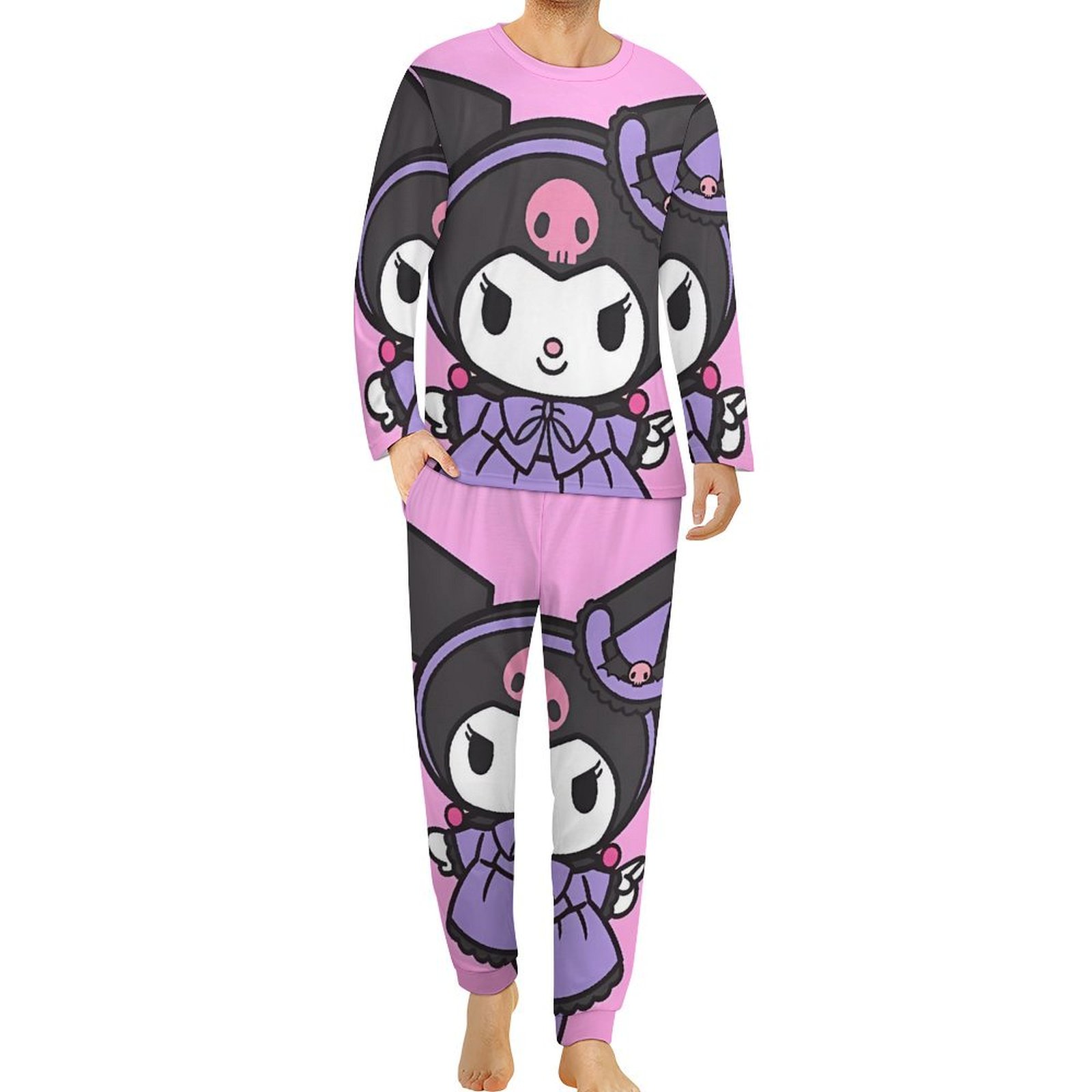 Kuromi Men's Long Sleeve Pajama，Soft Sleepwear Pjs Long for Comfortable ...