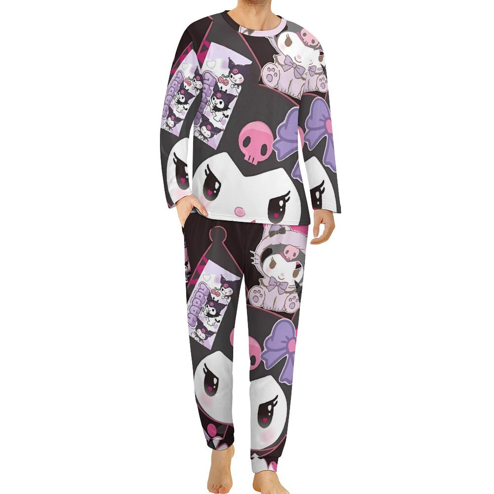 Kuromi Men's Long Sleeve Pajama，Soft Sleepwear Pjs Long for Comfortable ...