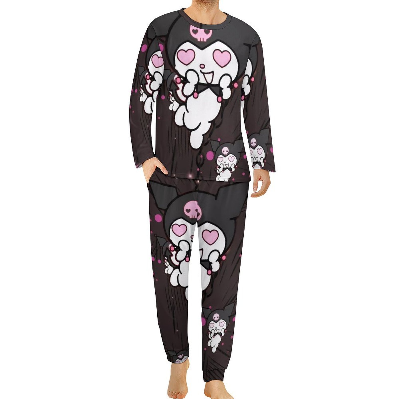 Kuromi Men's Long Sleeve Pajama，Soft Sleepwear Pjs Long for Comfortable ...