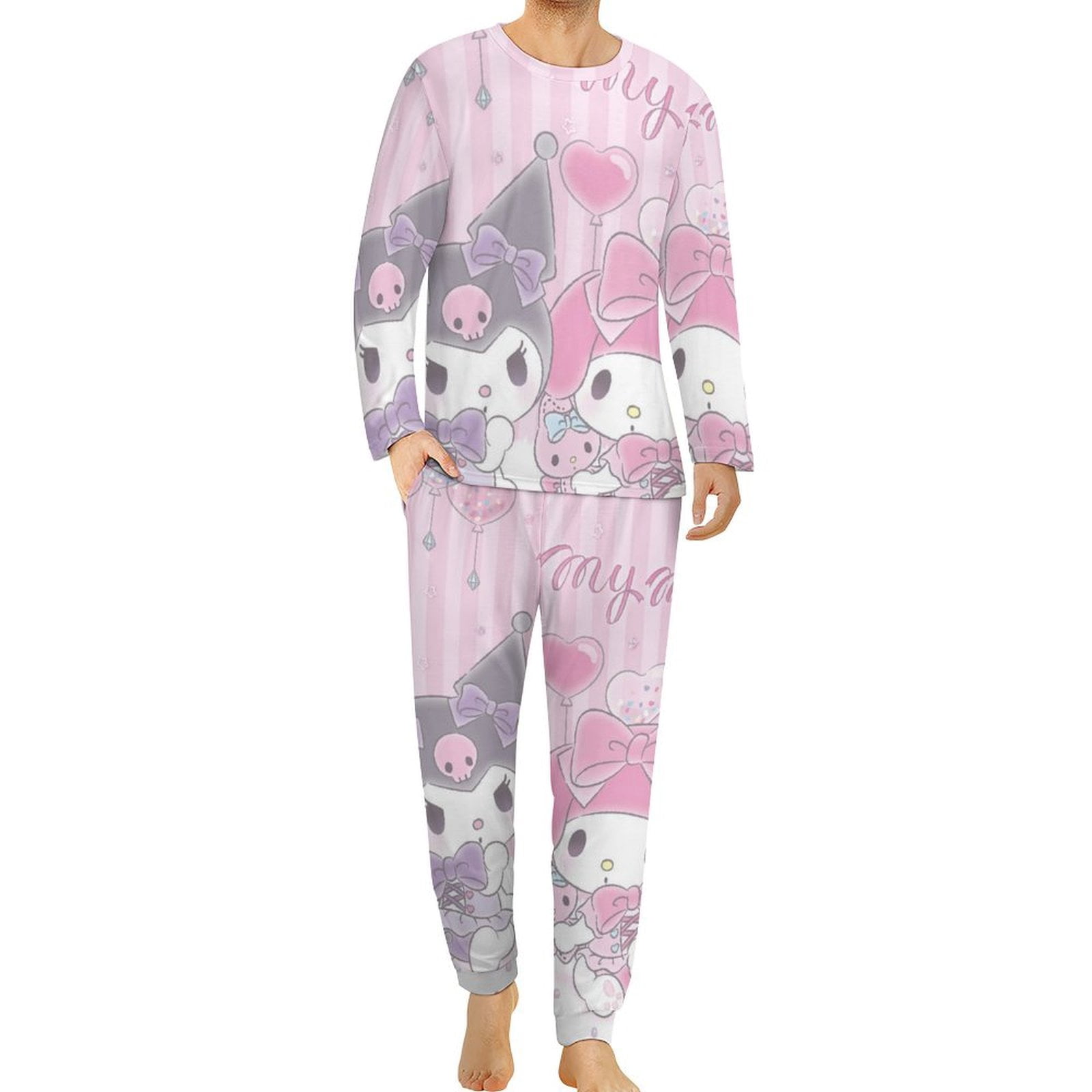 Kuromi Men's Long Sleeve Pajama，Soft Sleepwear Pjs Long for Comfortable ...