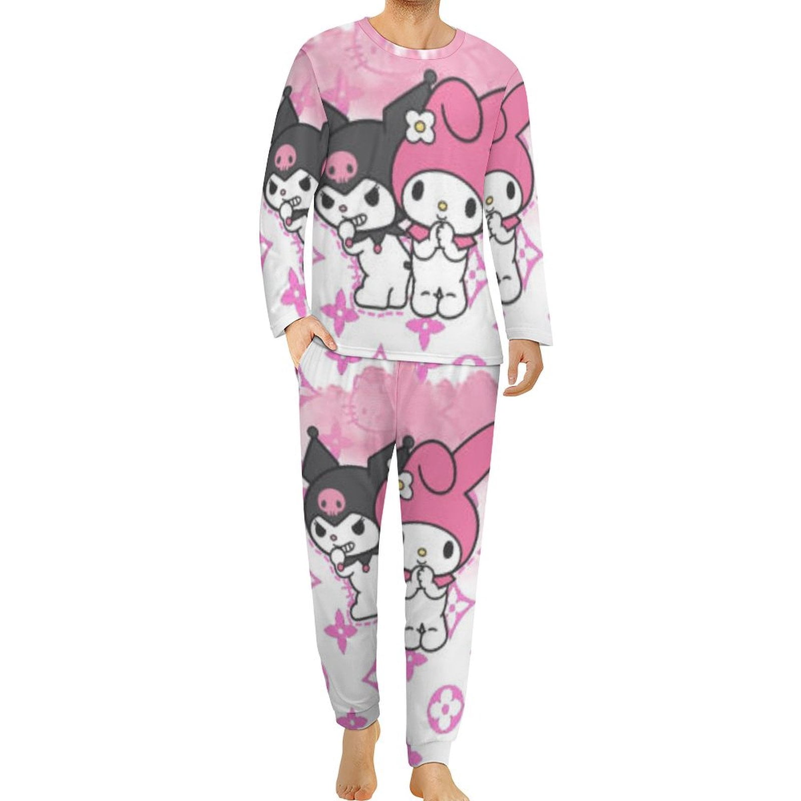 Kuromi Men's Long Sleeve Pajama，Soft Sleepwear Pjs Long for Comfortable ...