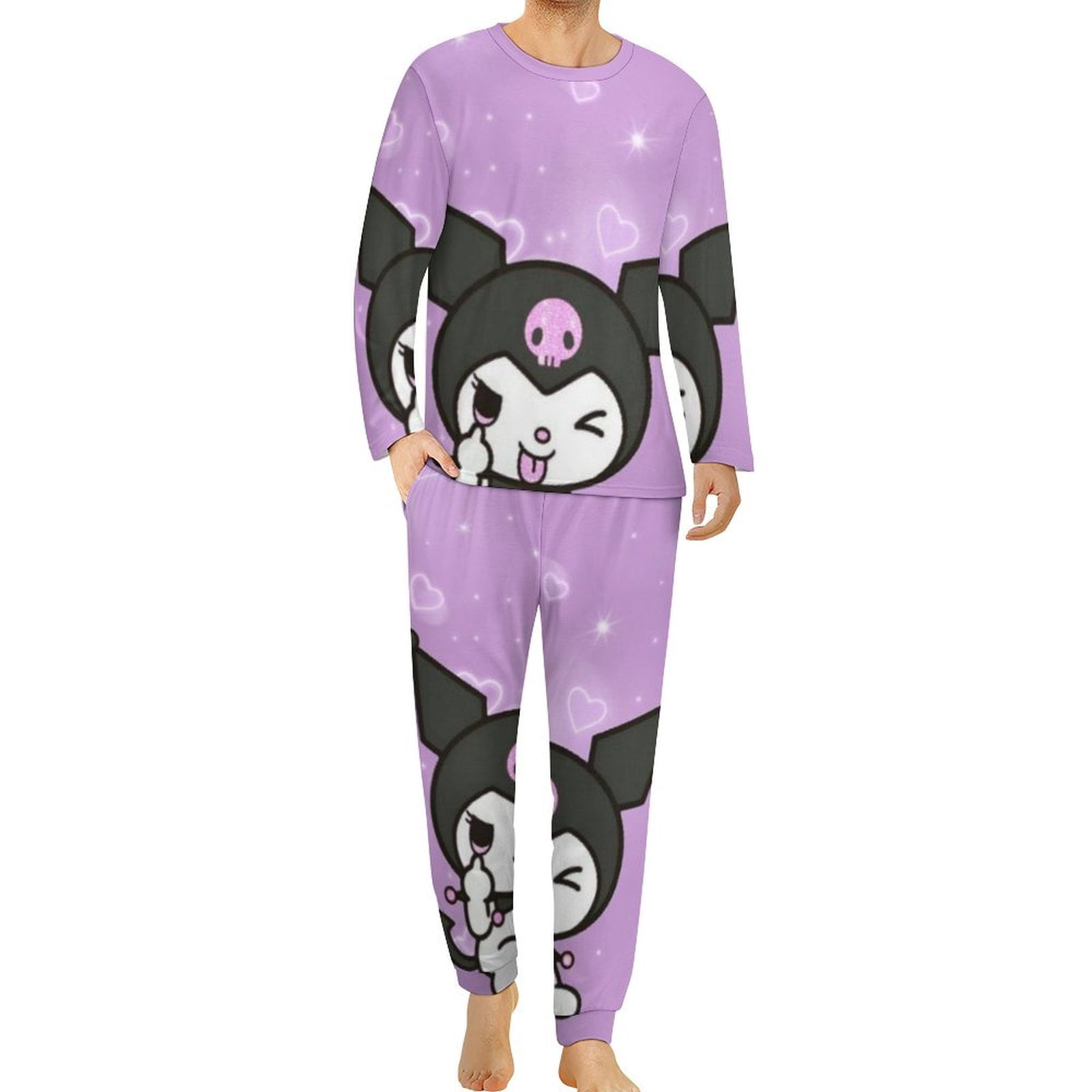 Kuromi Men's Long Sleeve Pajama，Soft Sleepwear Pjs Long for Comfortable ...