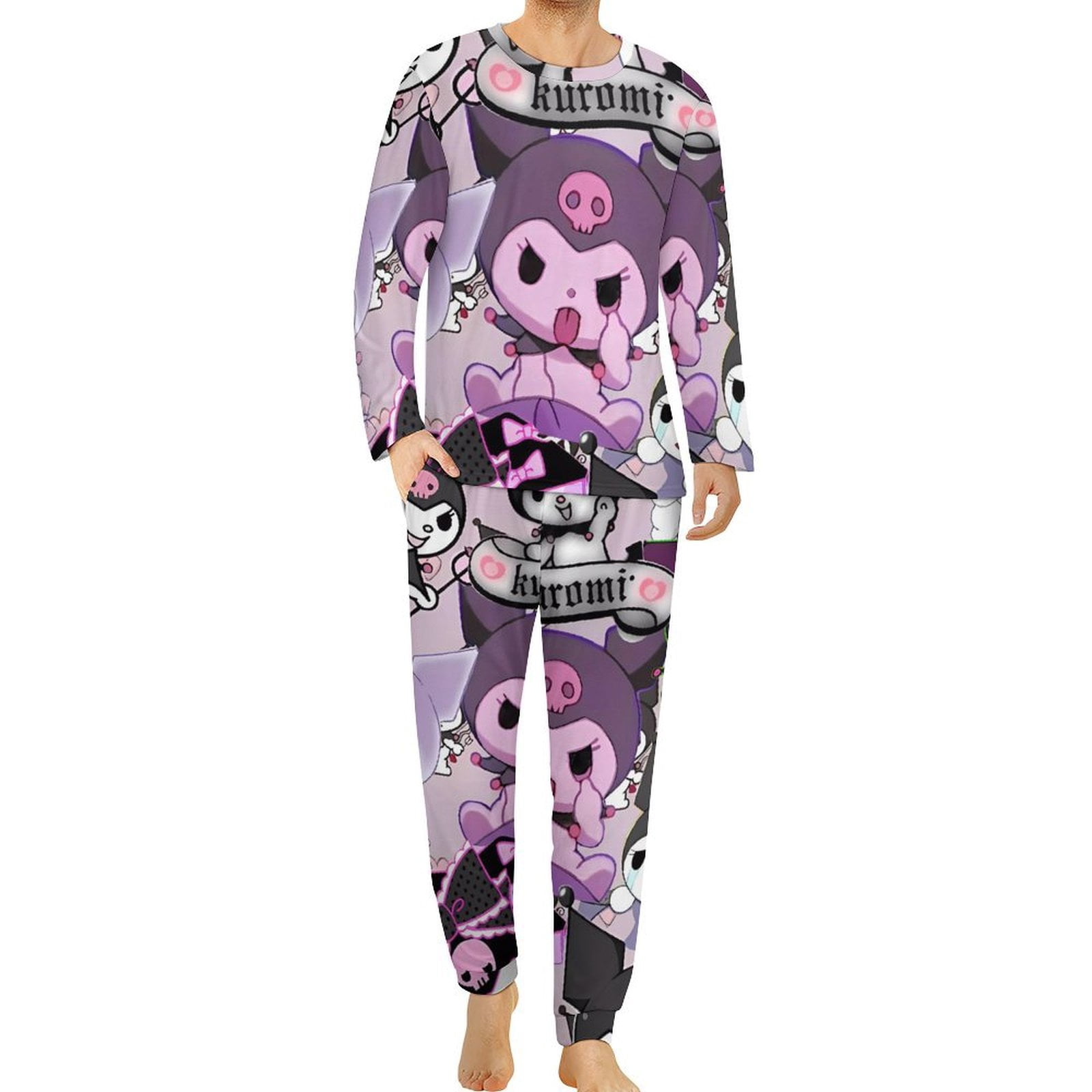 Kuromi Men's Long Sleeve Pajama，Soft Sleepwear Pjs Long for Comfortable ...