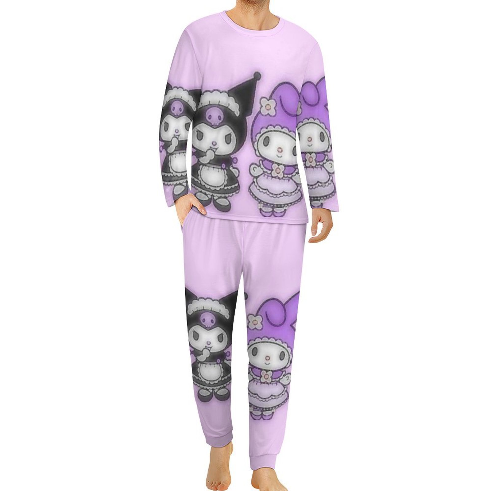 Kuromi Men's Long Sleeve Pajama，Soft Sleepwear Pjs Long for Comfortable ...