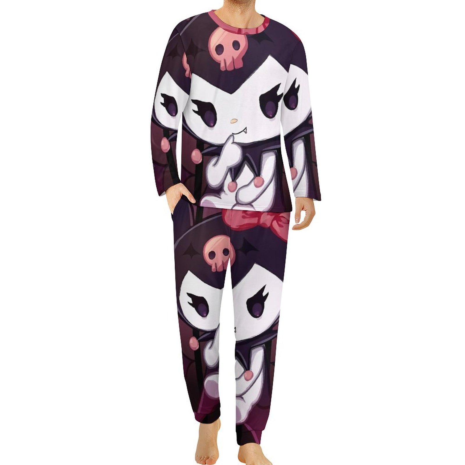 Kuromi Men's Long Sleeve Pajama，Soft Sleepwear Pjs Long for Comfortable ...