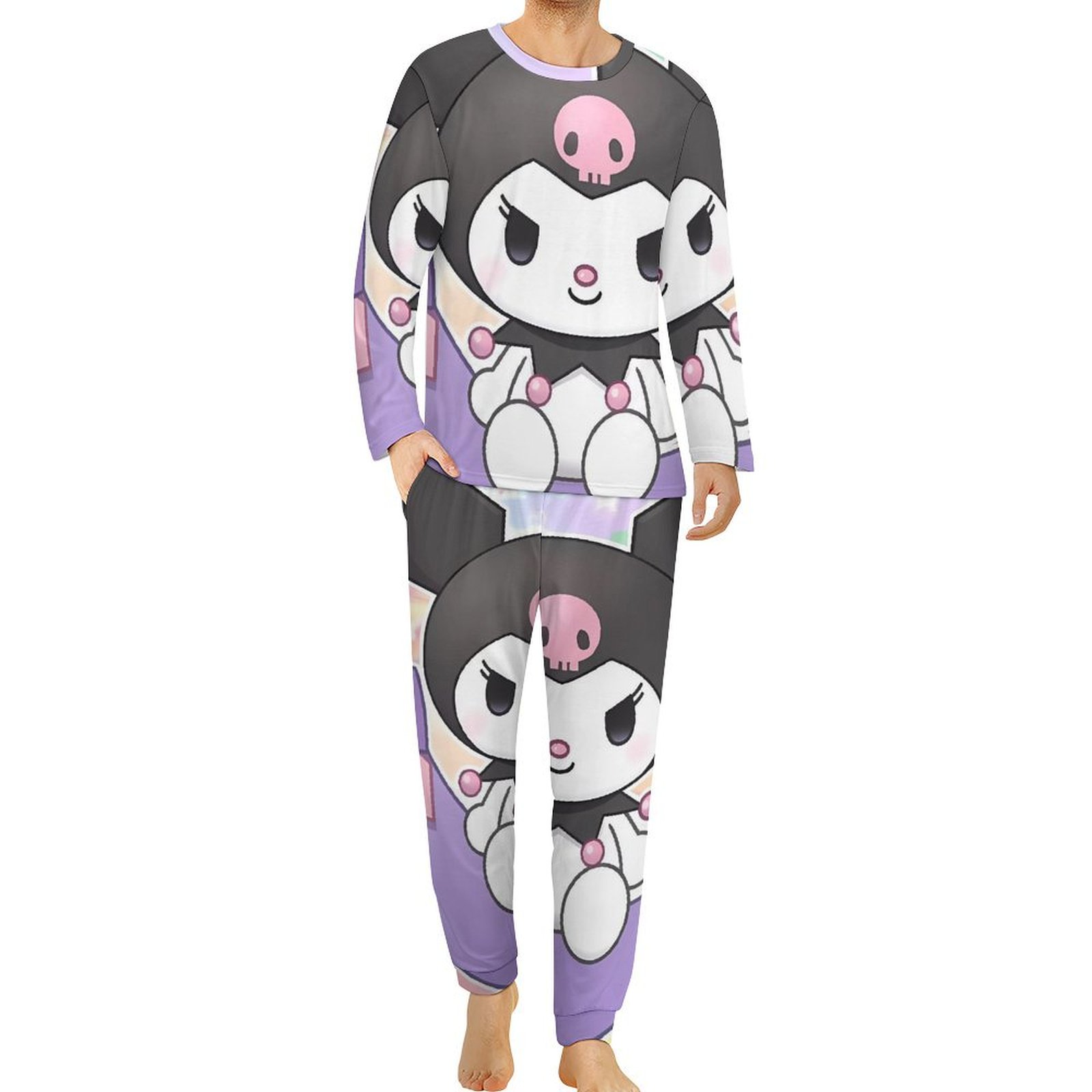 Kuromi Men's Long Sleeve Pajama，Soft Sleepwear Pjs Long for Comfortable ...