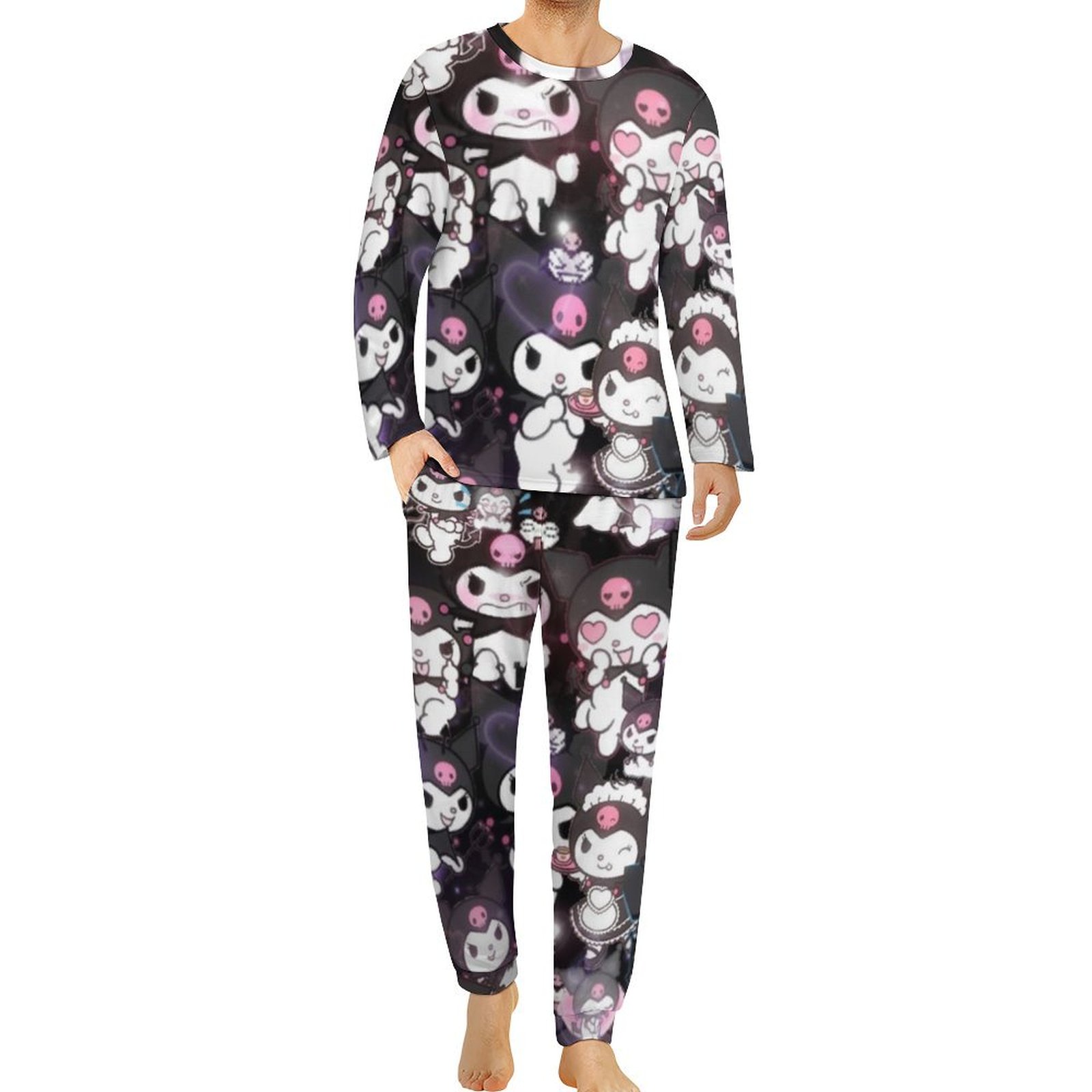 Kuromi Men's Long Sleeve Pajama，Soft Sleepwear Pjs Long for Comfortable ...