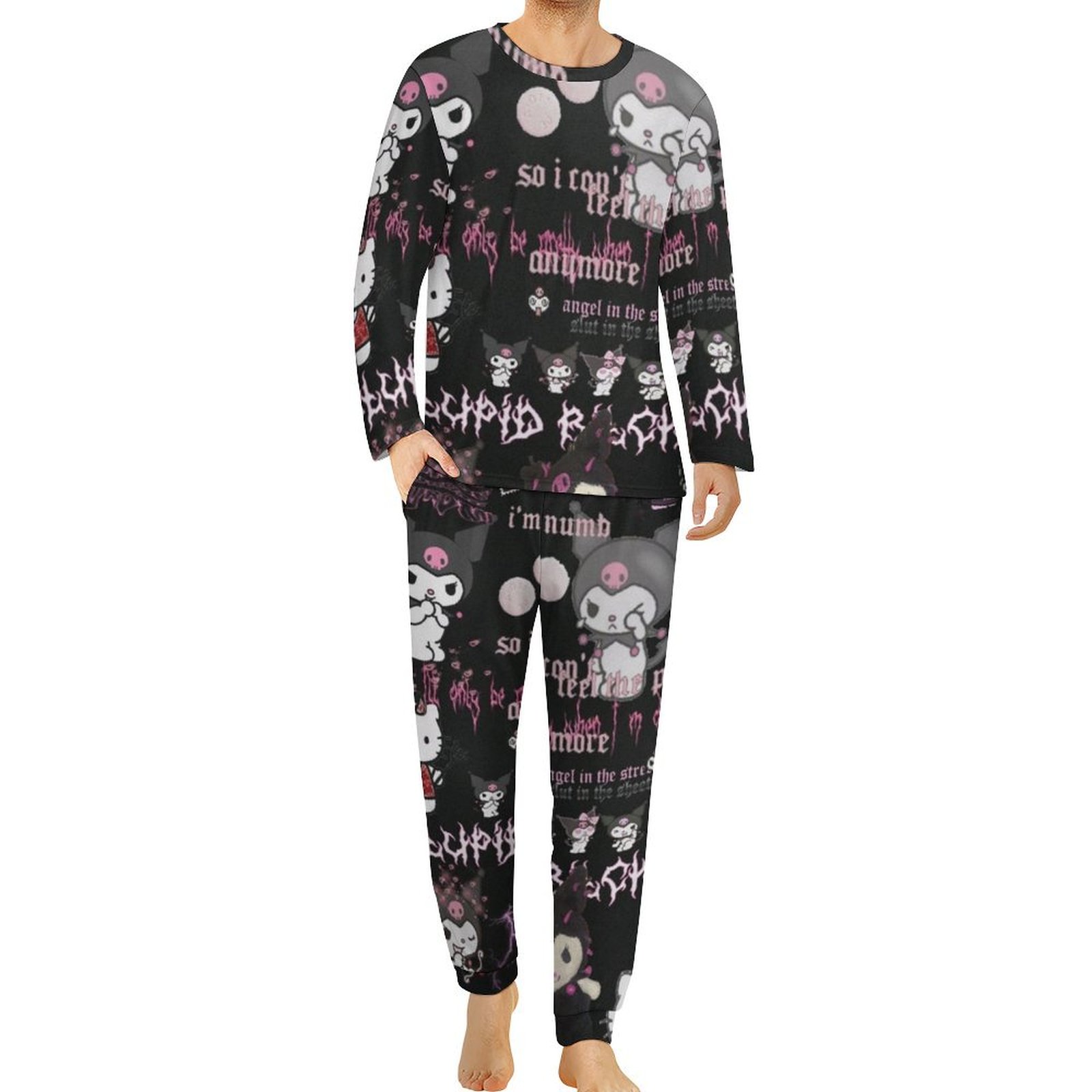 Kuromi Men's Long Sleeve Pajama，Soft Sleepwear Pjs Long for Comfortable ...