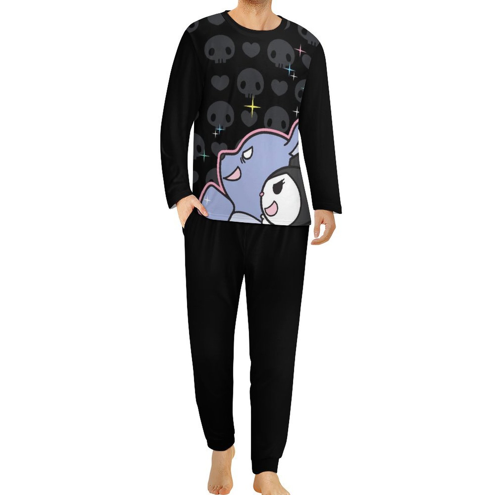 Kuromi Men's Long Sleeve Pajama，Soft Sleepwear Pjs Long for Comfortable ...