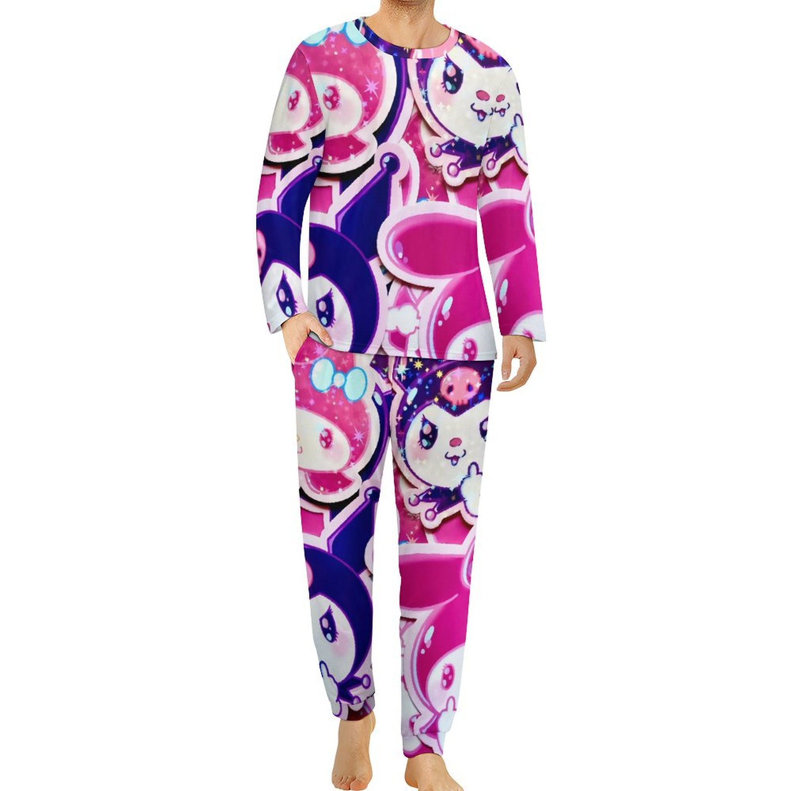 Kuromi Men's Long Sleeve Pajama，Soft Sleepwear Pjs Long for Comfortable ...