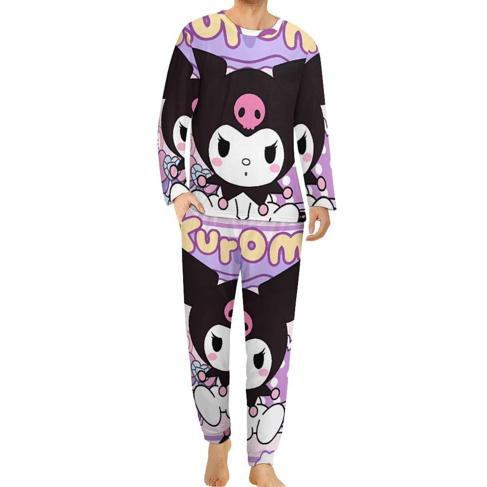 Kuromi Men's Long Sleeve Pajama，Soft Sleepwear Pjs Long for Comfortable ...