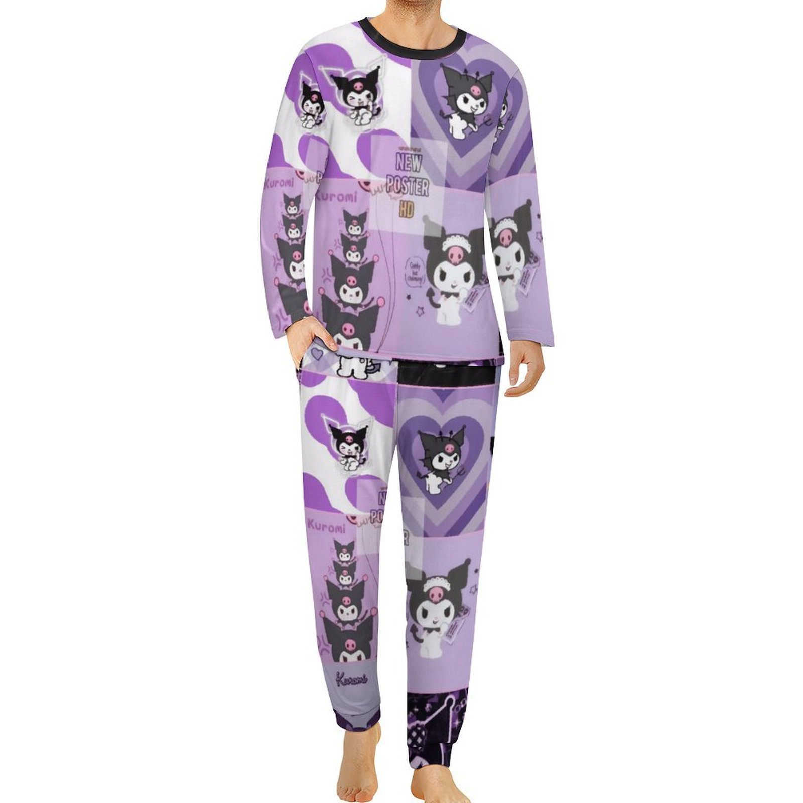 Kuromi Men's Long Sleeve Pajama，Soft Sleepwear Pjs Long for Comfortable ...