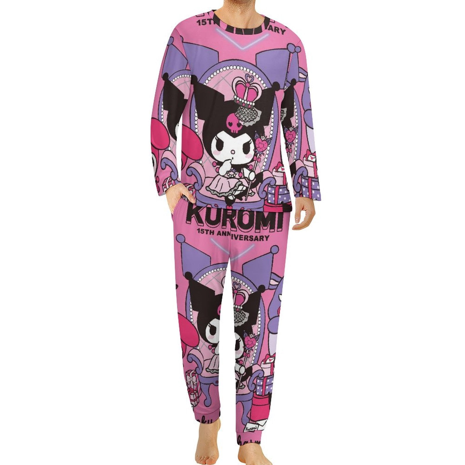 Kuromi Men's Long Sleeve Pajama，Soft Sleepwear Pjs Long for Comfortable ...