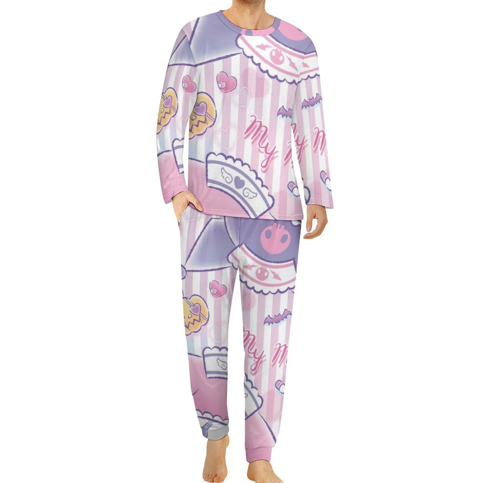 Kuromi Men's Long Sleeve Pajama，Soft Sleepwear Pjs Long for Comfortable ...