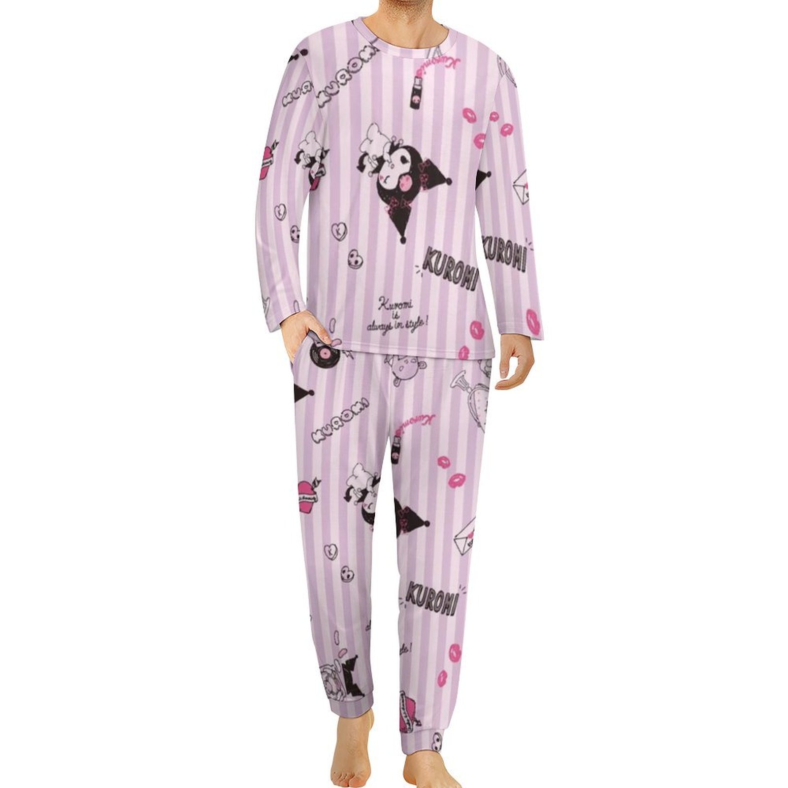 Kuromi Men's Long Sleeve Pajama，Soft Sleepwear Pjs Long for Comfortable ...