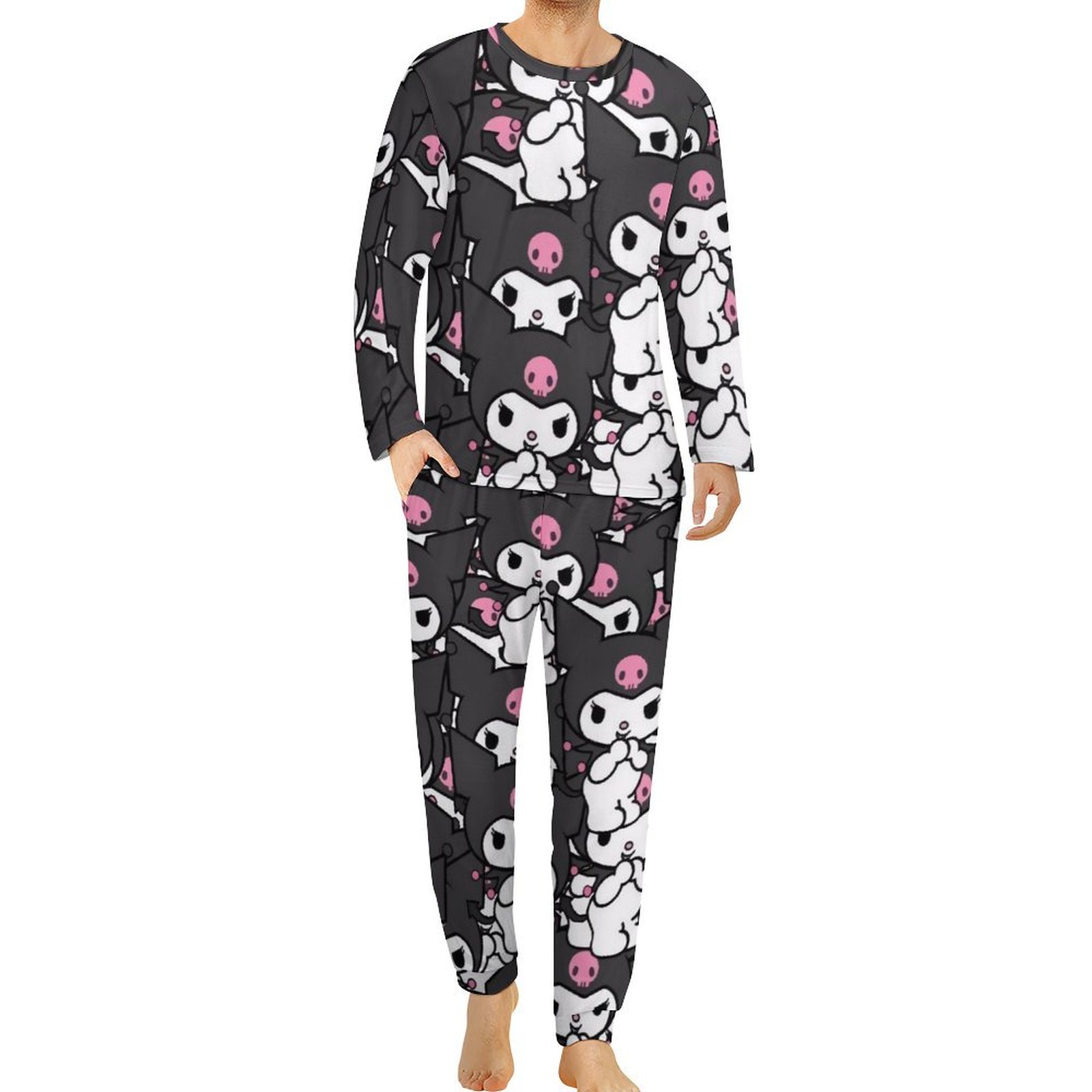 Kuromi Men's Long Sleeve Pajama，Soft Sleepwear Pjs Long for Comfortable ...