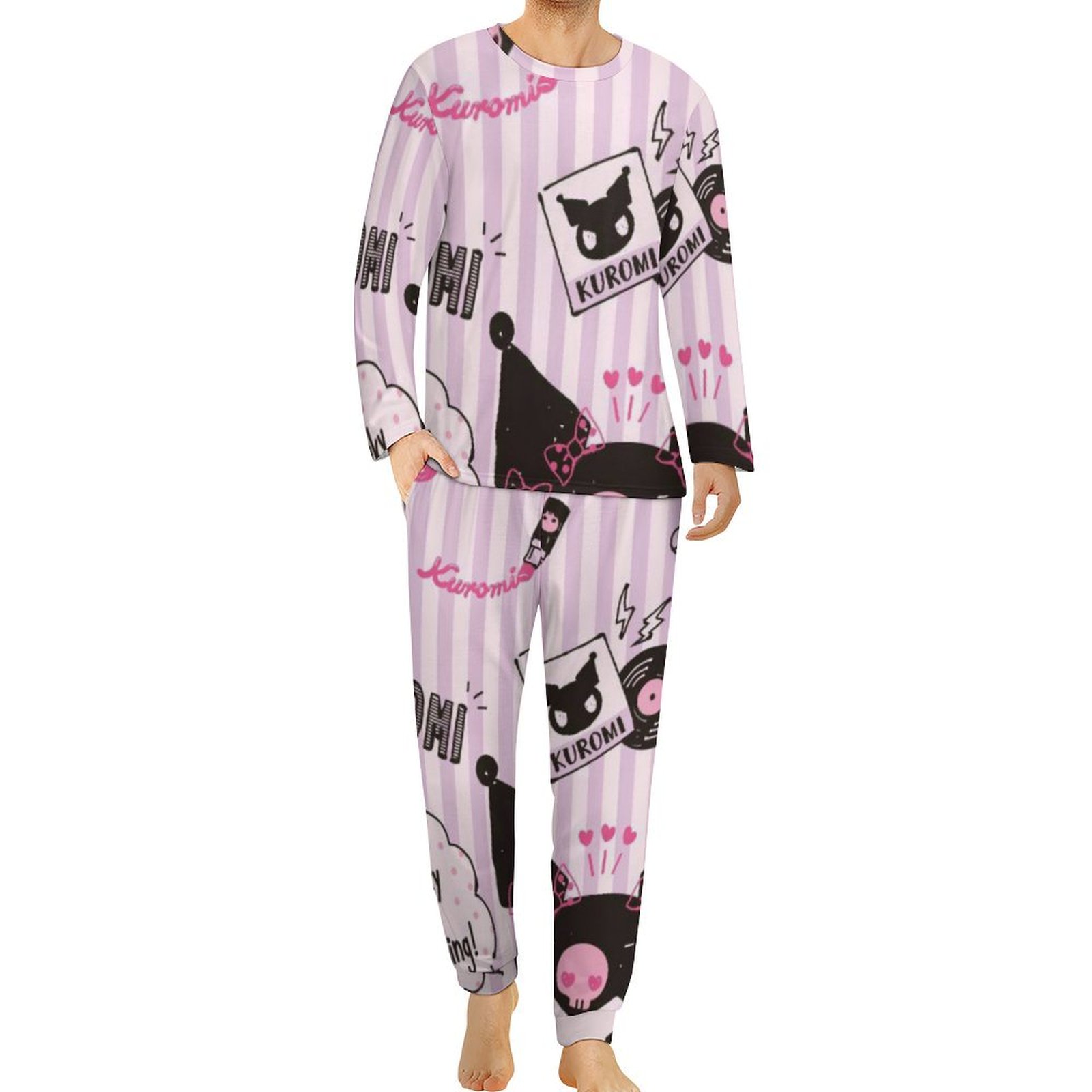 Kuromi Men's Long Sleeve Pajama，Soft Sleepwear Pjs Long for Comfortable ...