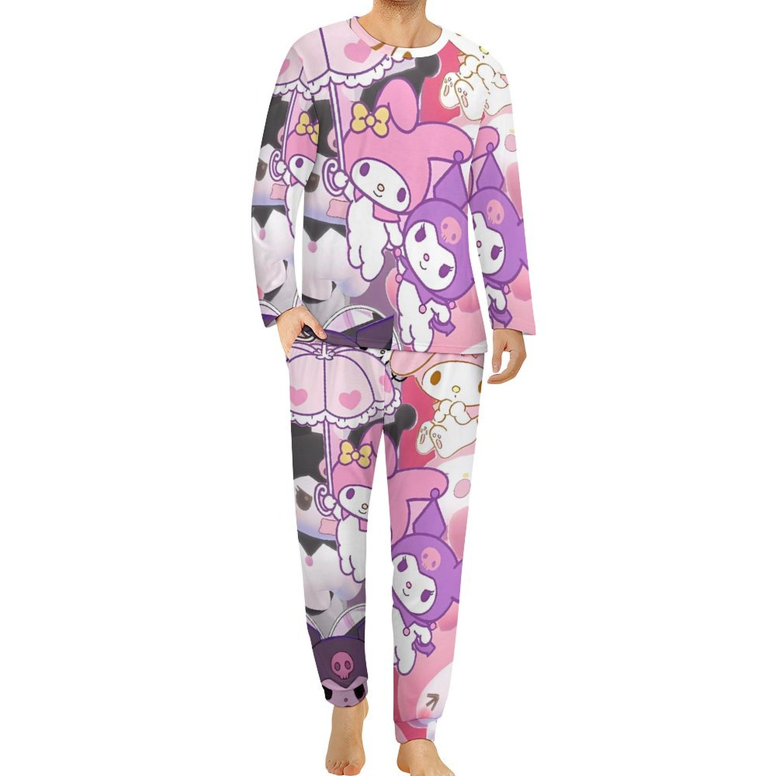 Kuromi Men's Long Sleeve Pajama，Soft Sleepwear Pjs Long for Comfortable ...