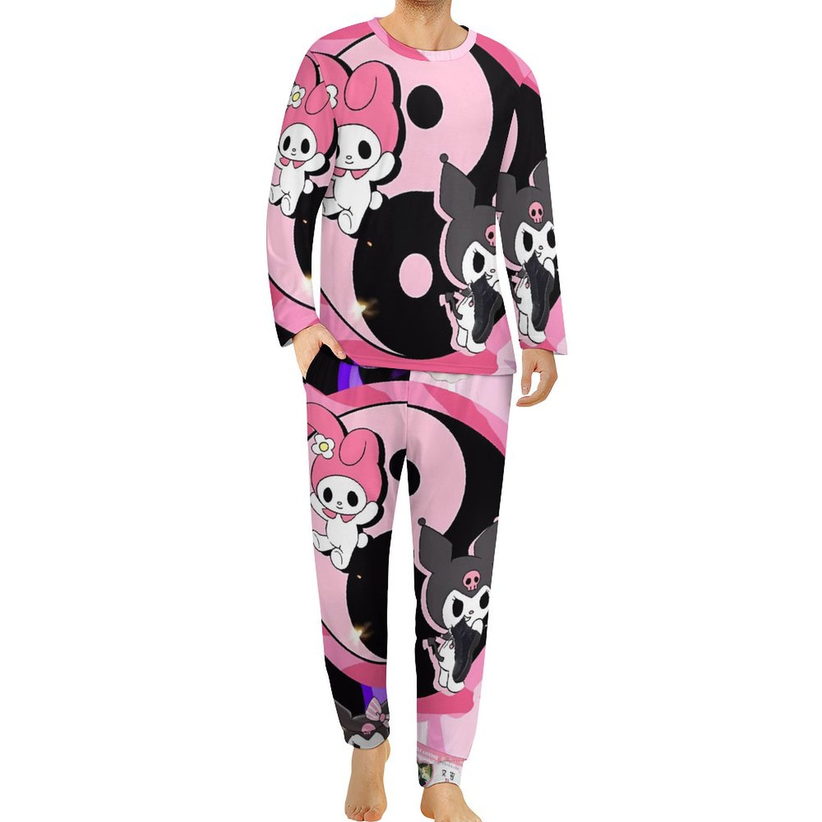 Kuromi Men's Long Sleeve Pajama，Soft Sleepwear Pjs Long for Comfortable ...
