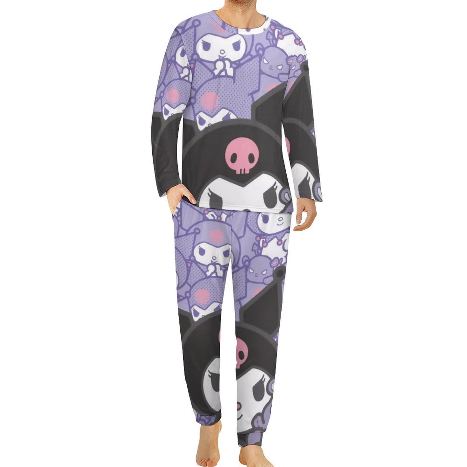 Kuromi Men's Long Sleeve Pajama，Soft Sleepwear Pjs Long for Comfortable ...