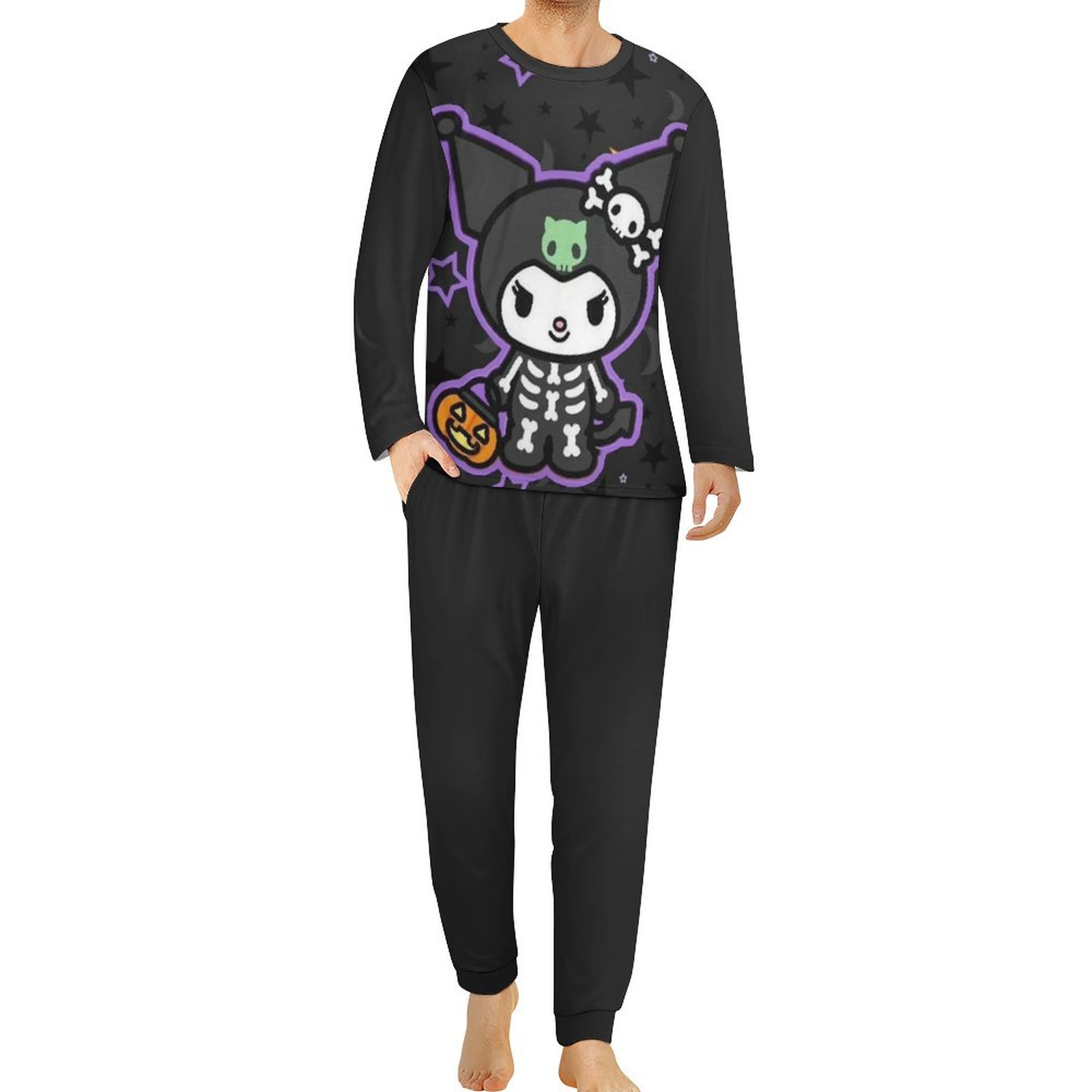 Kuromi Men's Long Sleeve Pajama，Soft Sleepwear Pjs Long for Comfortable ...