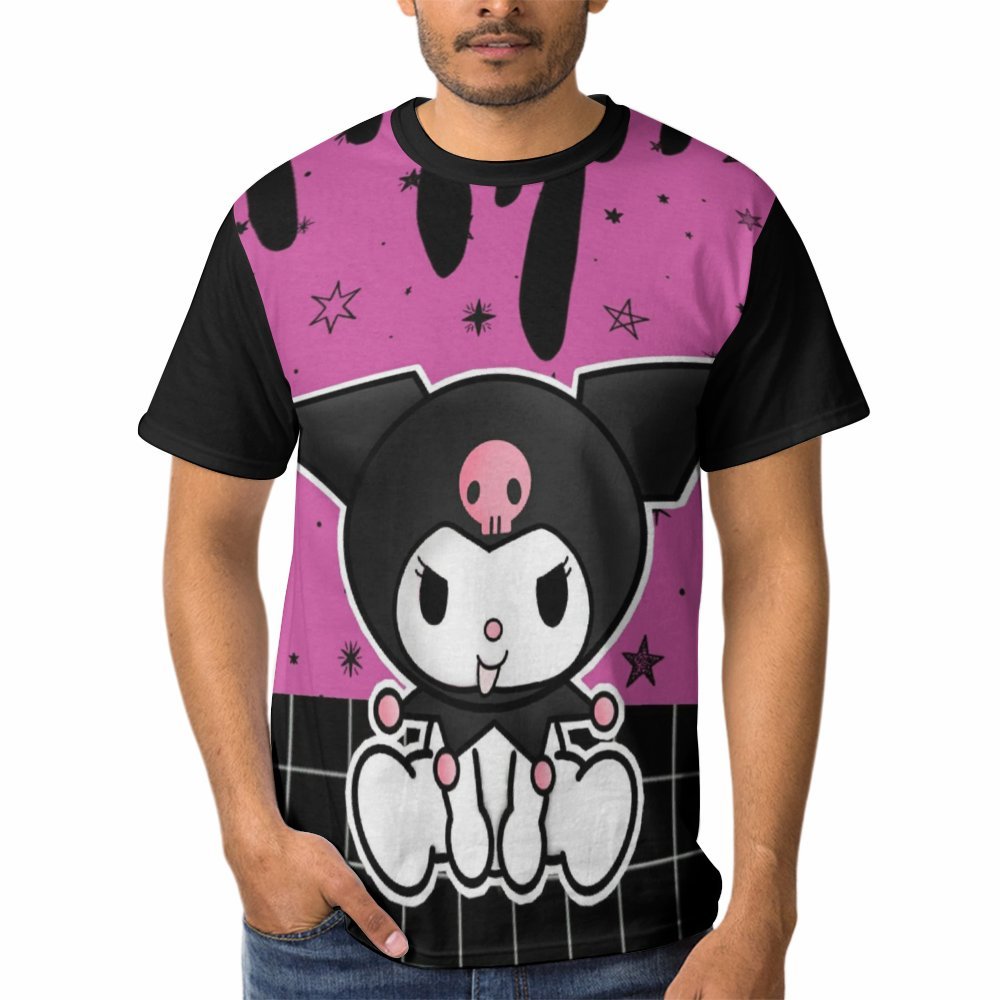 Kuromi Mens T-Shirt Short-Sleeved Shirts Round Neck Summer Tees Blouse ...