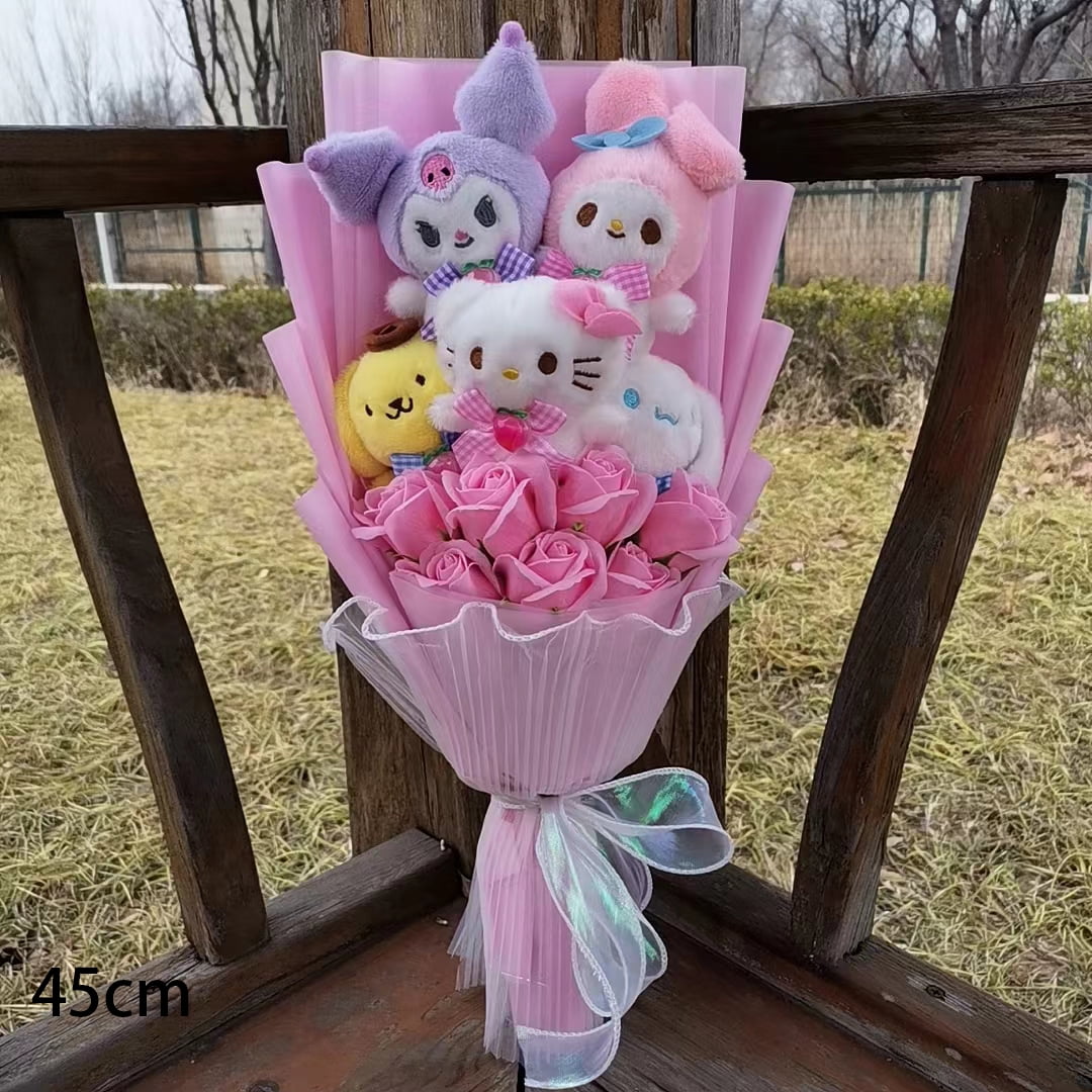 Kuromi My Melody Hello Kitty Cinnamoroll Anime Plush Bouquet Doll Toy ...
