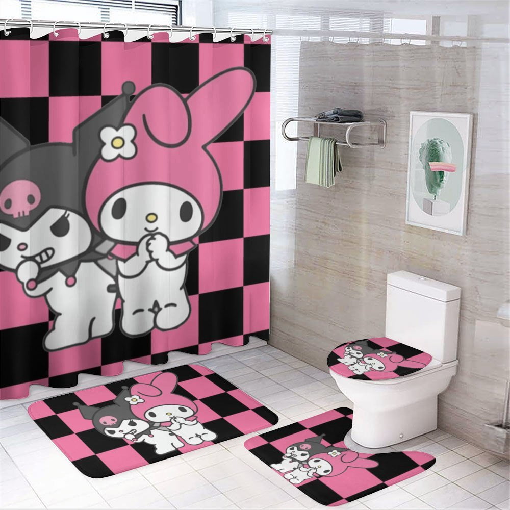 Kuromi & My Melody Shower Curtain Sets 4 Piece Bathroom Set Shower ...