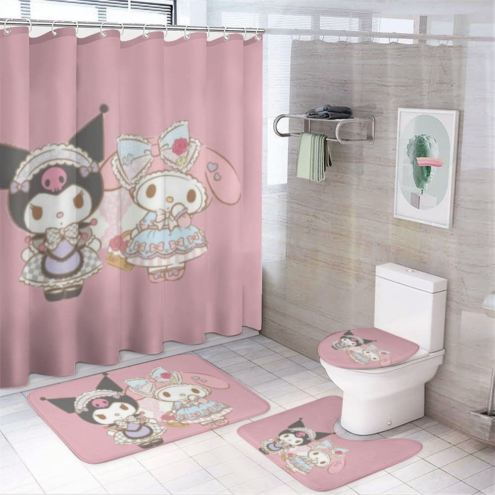 Kuromi & My Melody Shower Curtain Sets 4 Piece Bathroom Set Shower ...