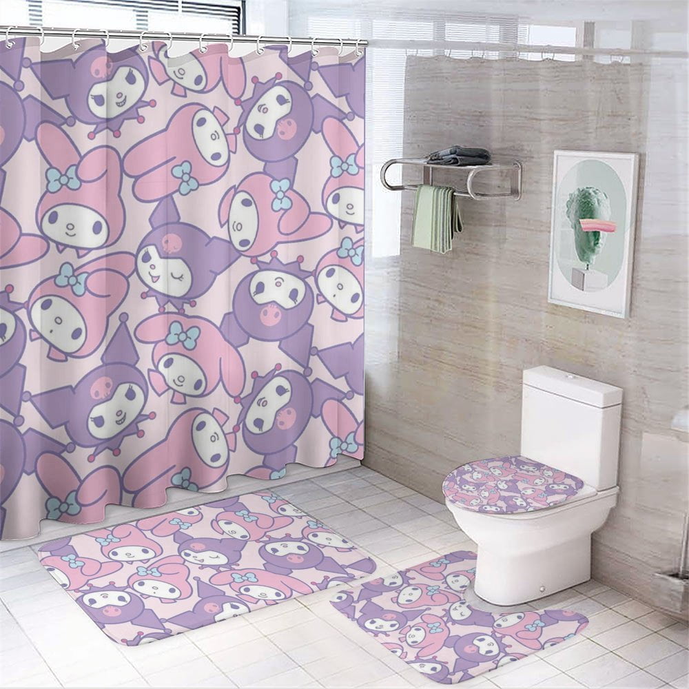 Kuromi & My Melody Shower Curtain Sets 4 Piece Bathroom Set Shower ...