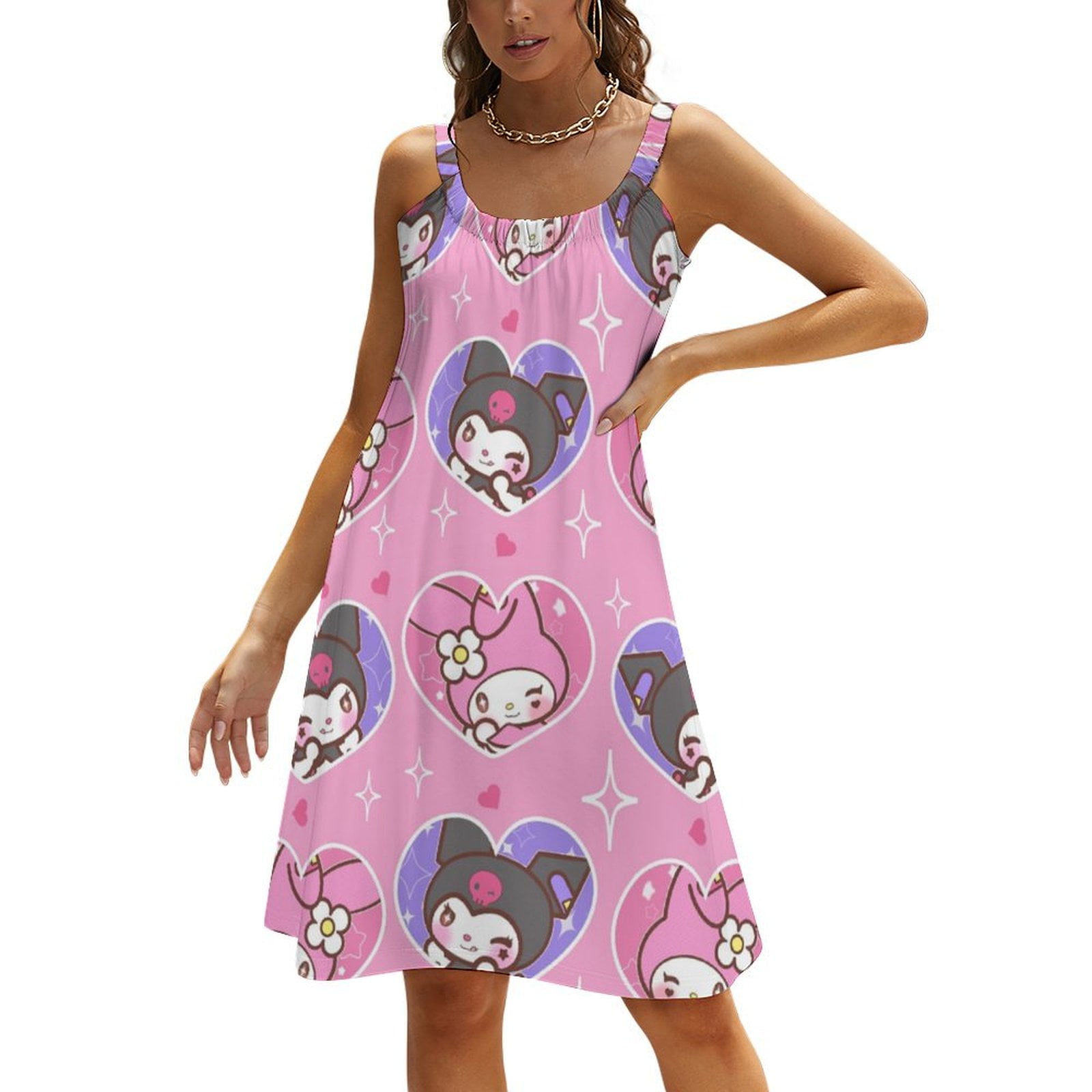 Kuromi & My Melody Womens Dress Loose Sleeveless Beach Sling Skirt Soft ...