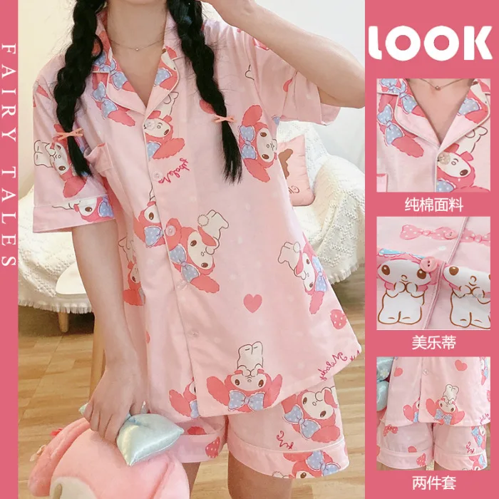 Kuromi Pajamas Suit Sanrioed Summer Comfortable Cute Kt Short Sleeves ...