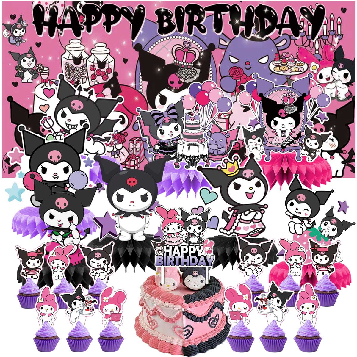 Kuromi Party Decorations Decor Supplies Honeycomb Centerpieces Table ...
