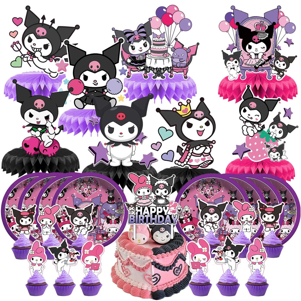 Kuromi Party Supplies Decor Plates Fans Decorations Honeycomb ...