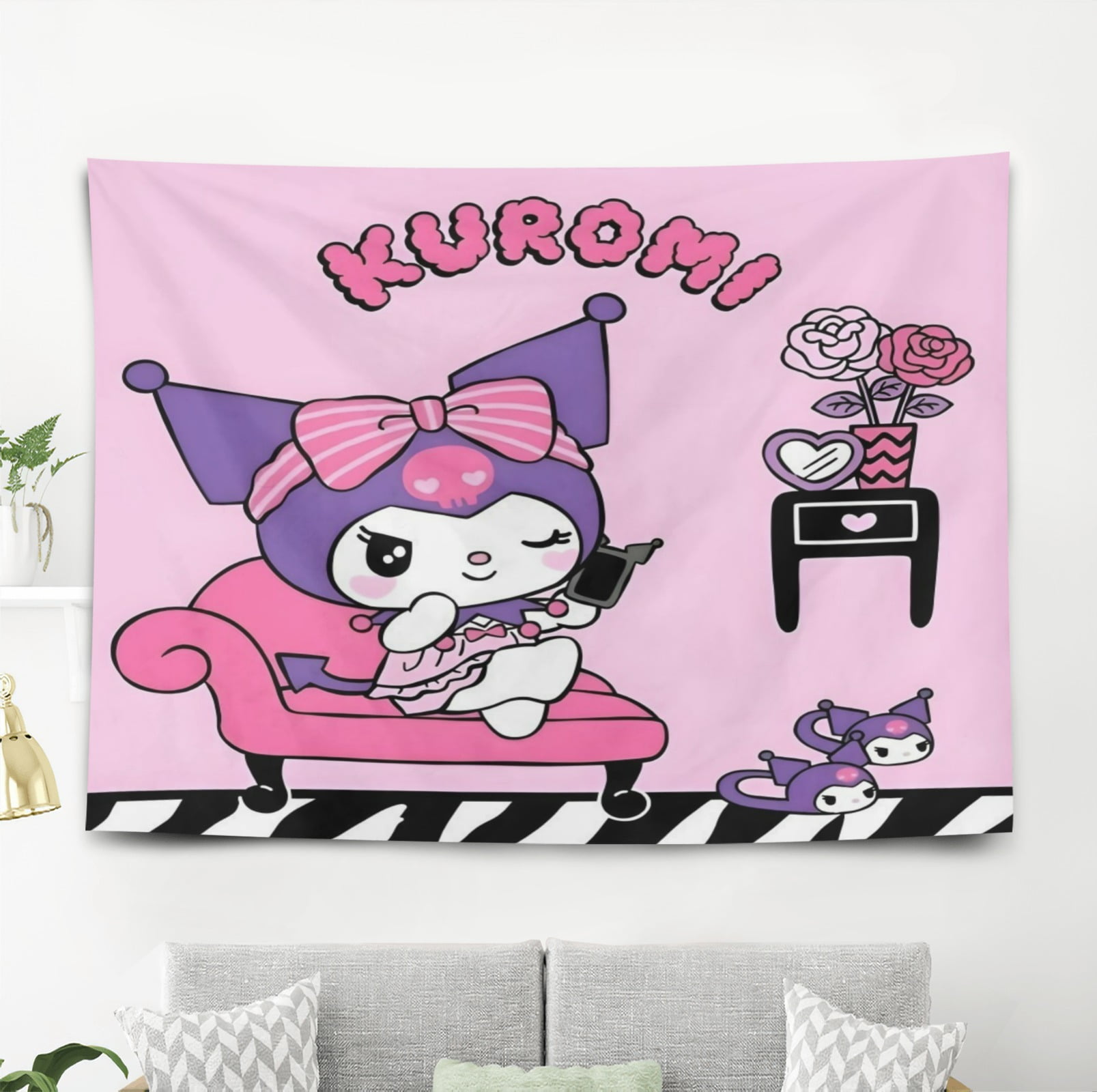 Kuromi Pattern Wall Hanging 50*60 Inches High-Quality Peach Skin Velvet ...