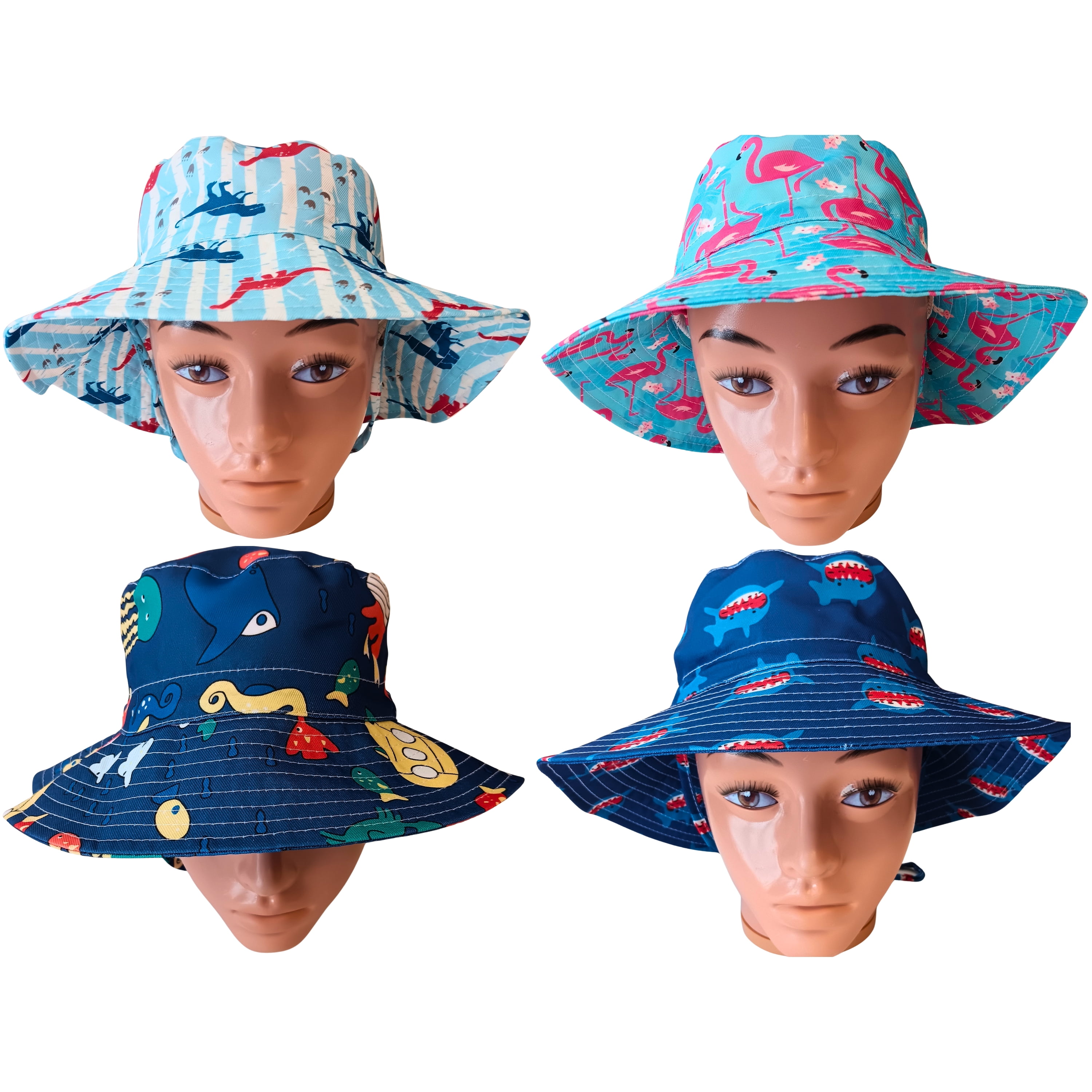 Loonyx 4-Pack Toddler Animal Bucket Sun Hats with Chin Strap for Kids ...