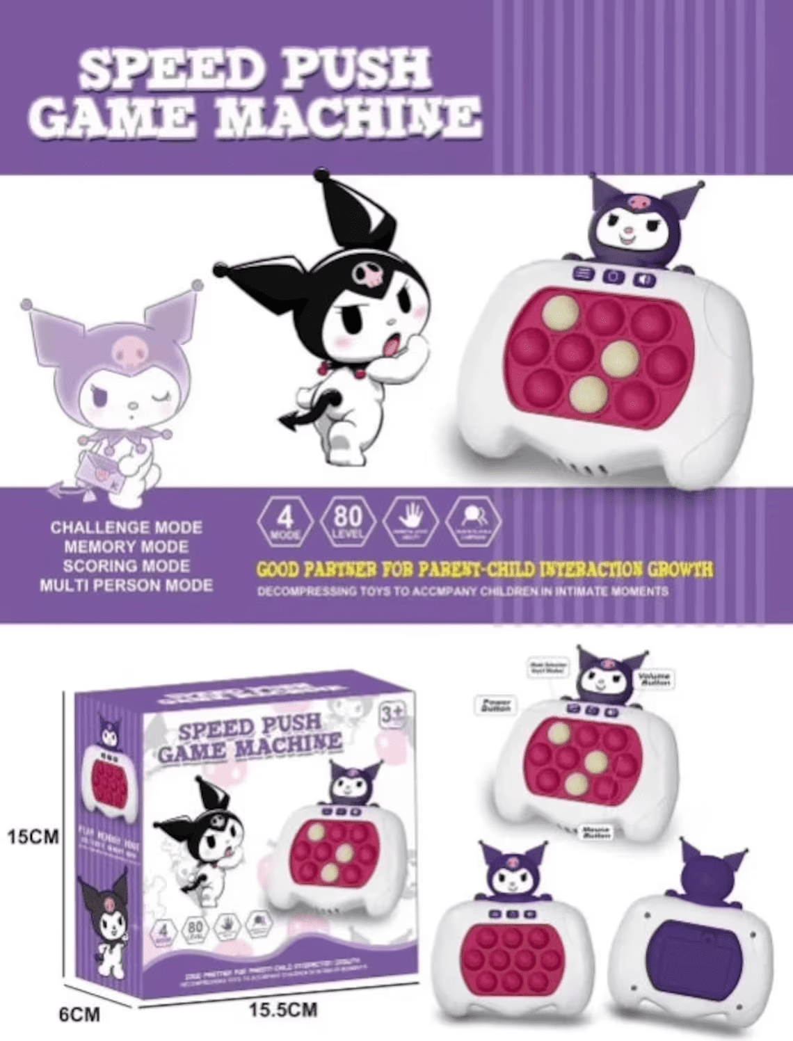 Kuromi Pop Push it Game Controller Sensory Fidget Electronic Speed Push ...