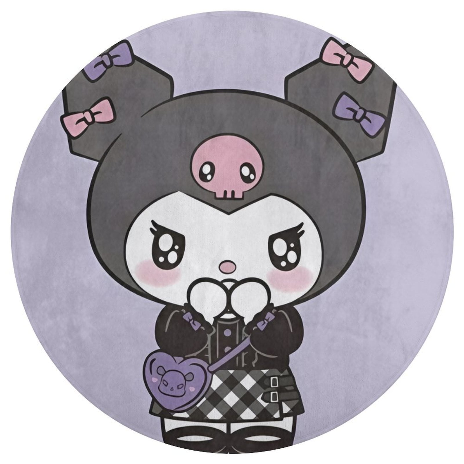 Kuromi Round Coral Velvet Floor Mat，Washable Round Rug for Bathroom ...