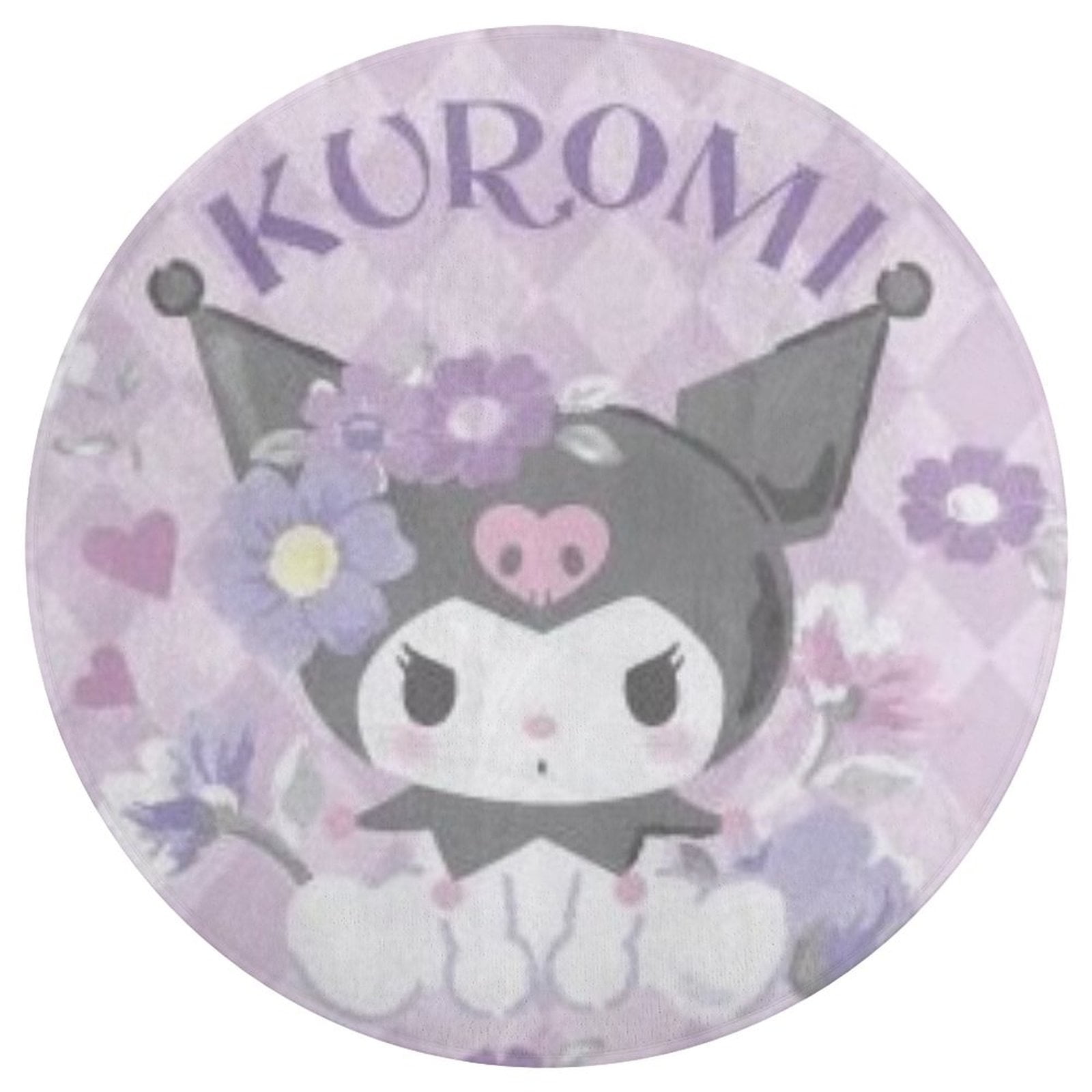 Kuromi Round Coral Velvet Floor Mat，Washable Round Rug for Bathroom ...