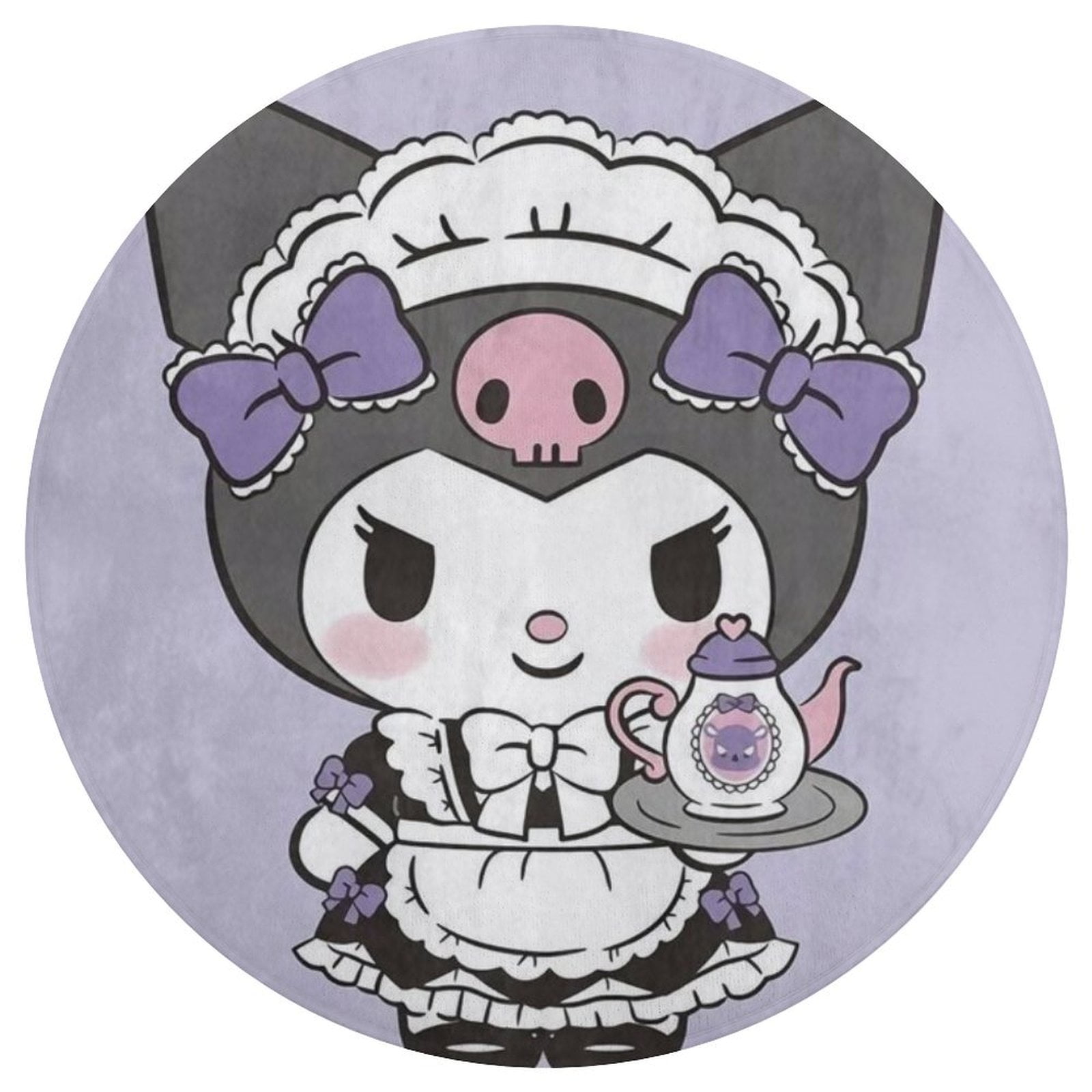 Kuromi Round Coral Velvet Floor Mat，Washable Round Rug for Bathroom ...