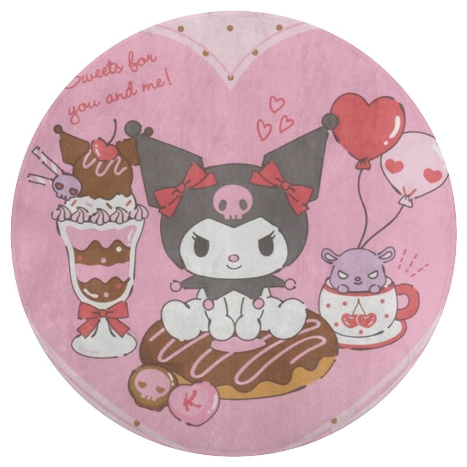 Kuromi Round Coral Velvet Floor Mat，Washable Round Rug for Bathroom ...