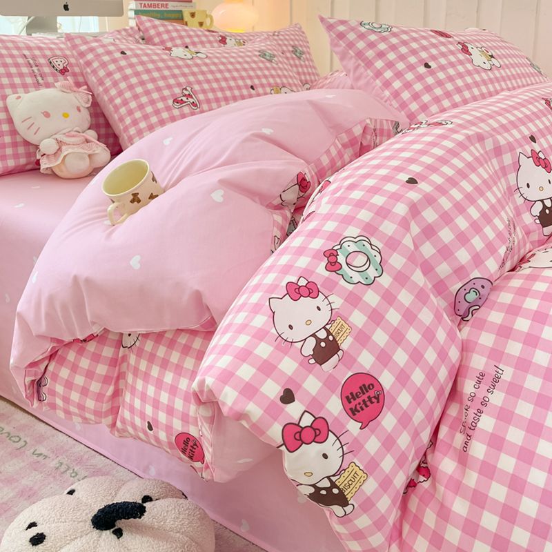 Kuromi Sanrio bedding set 100% cotton new style in 2024 cute children‘s cartoon Melody bed skirt ...
