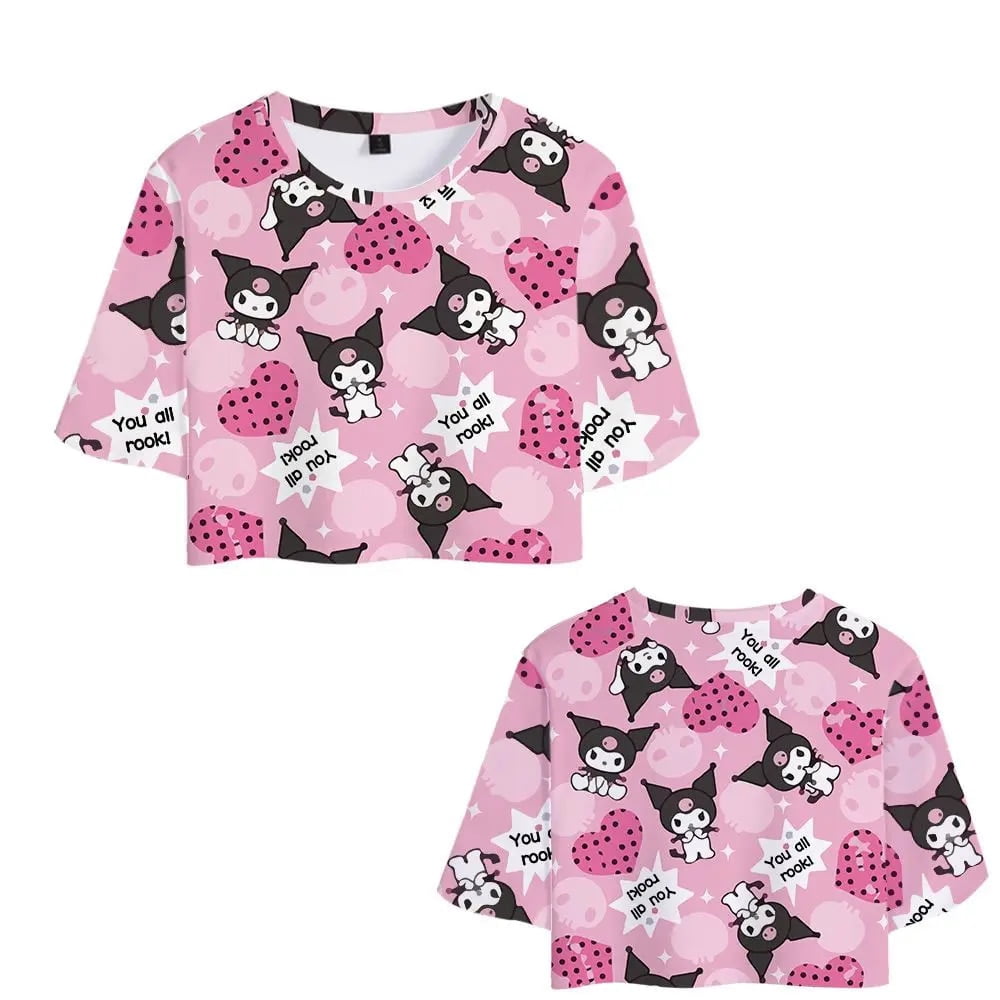 Kuromi Sanrio cartoon anime peripheral top summer short-sleeved T-shirt ...