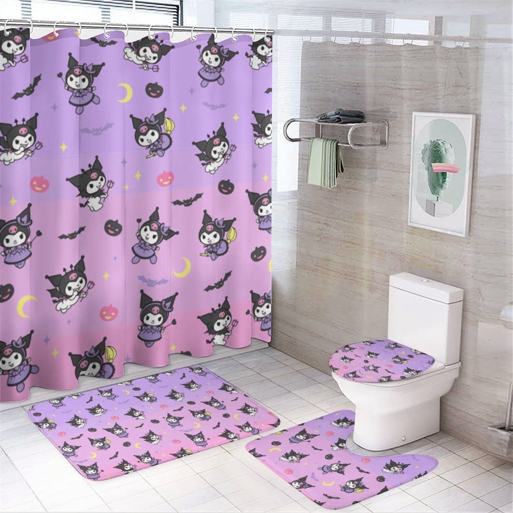 Kuromi Shower Curtain Sets 4 Piece Bathroom Set Shower Curtain Non-Slip ...