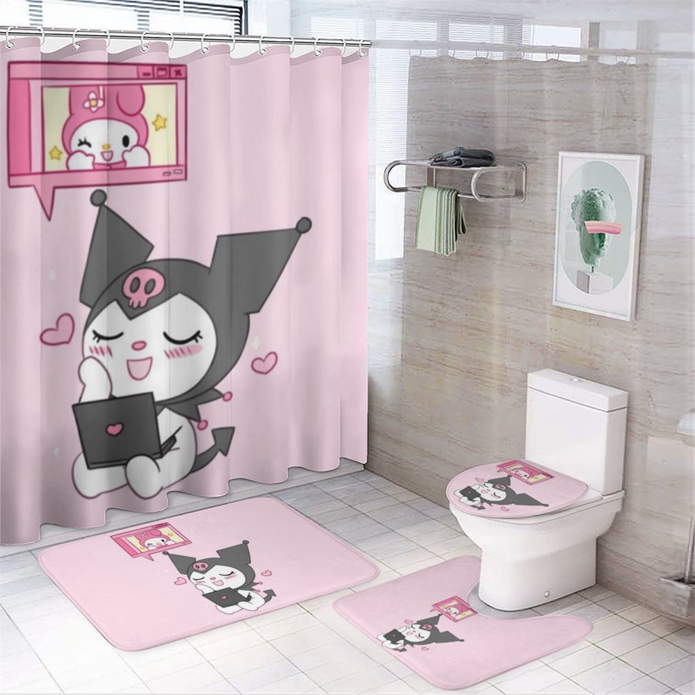 Kuromi Shower Curtain Sets 4 Piece Bathroom Set Shower Curtain Non-Slip ...