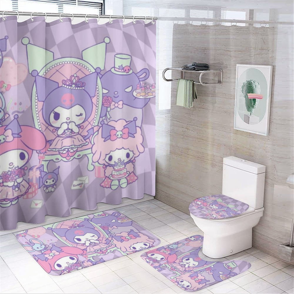 Kuromi Shower Curtain Sets 4 Piece Bathroom Set Shower Curtain Non-Slip ...