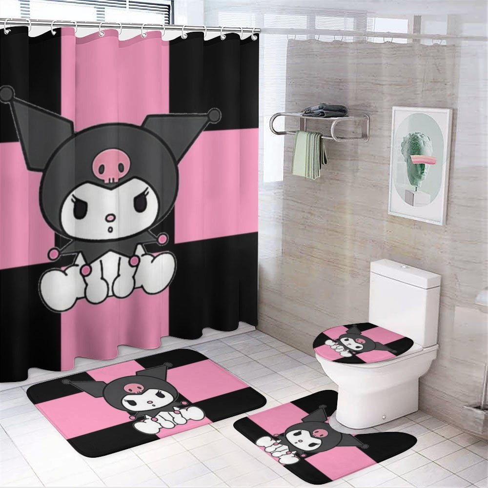 Kuromi Shower Curtain Sets 4 Piece Bathroom Set Shower Curtain Non-Slip ...