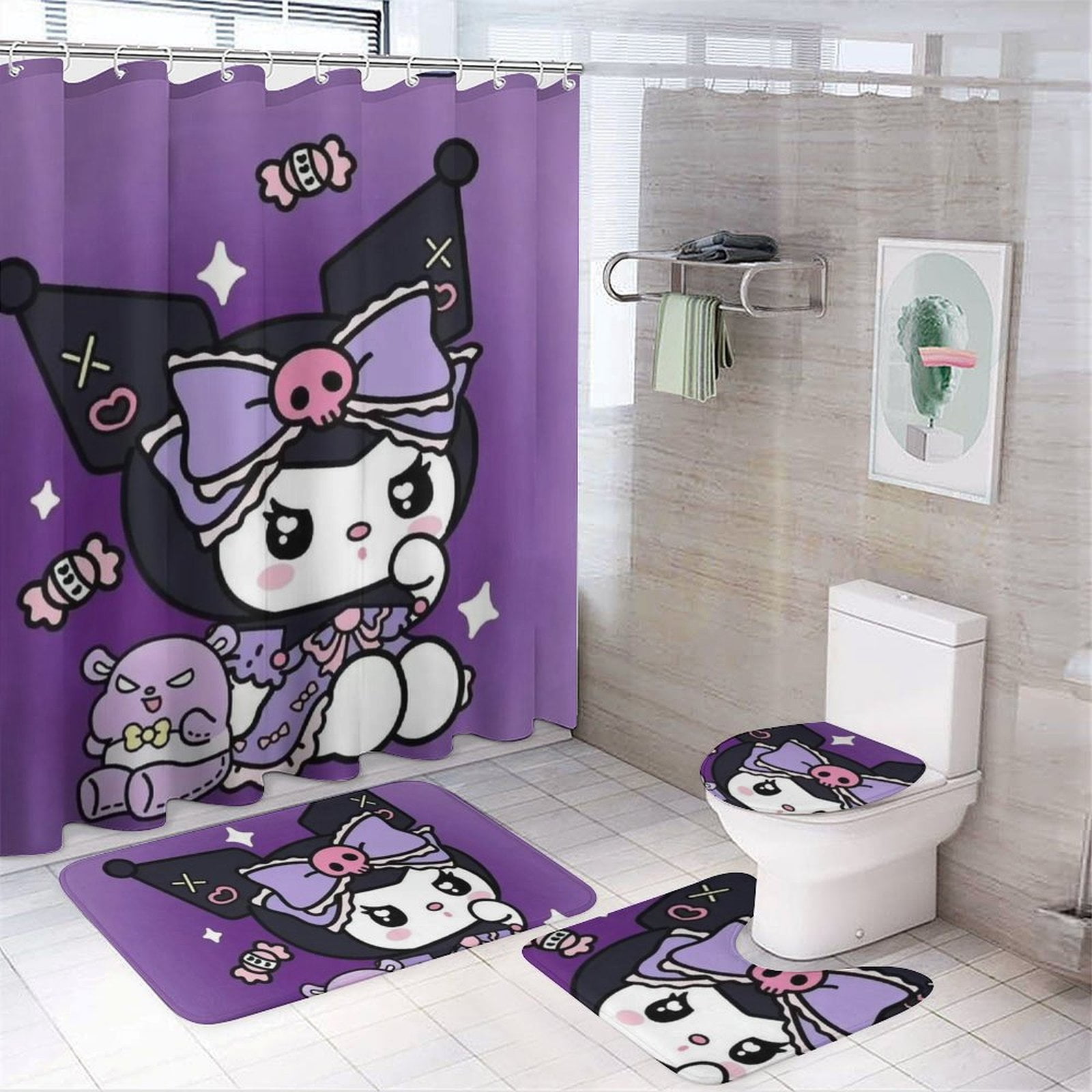 Kuromi Shower Curtain Sets Lovely Bathroom Sets with Shower Curtain And ...
