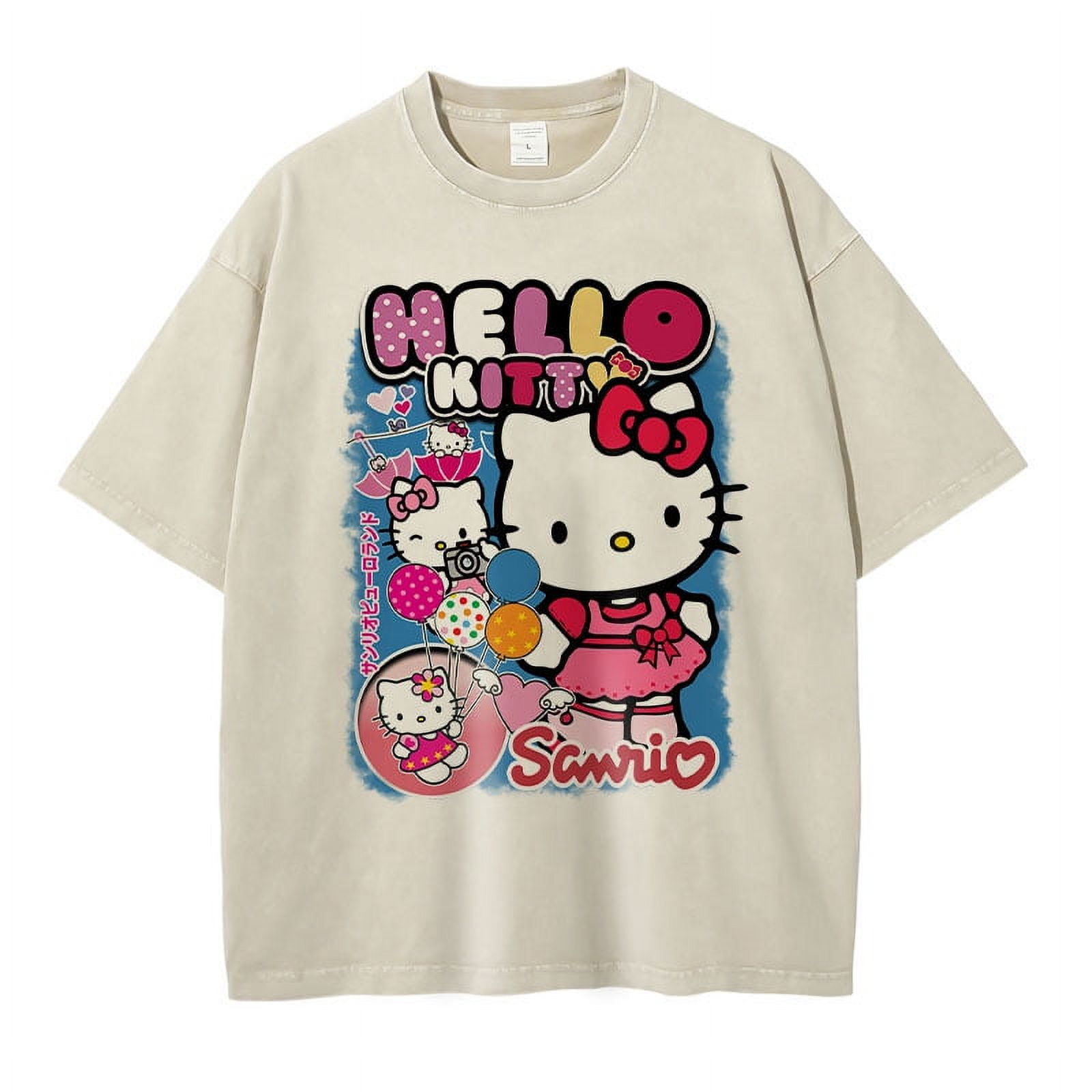 Kuromi T Shirts Vintage Washed Anime My Melody T-shirt Oversized Retro ...