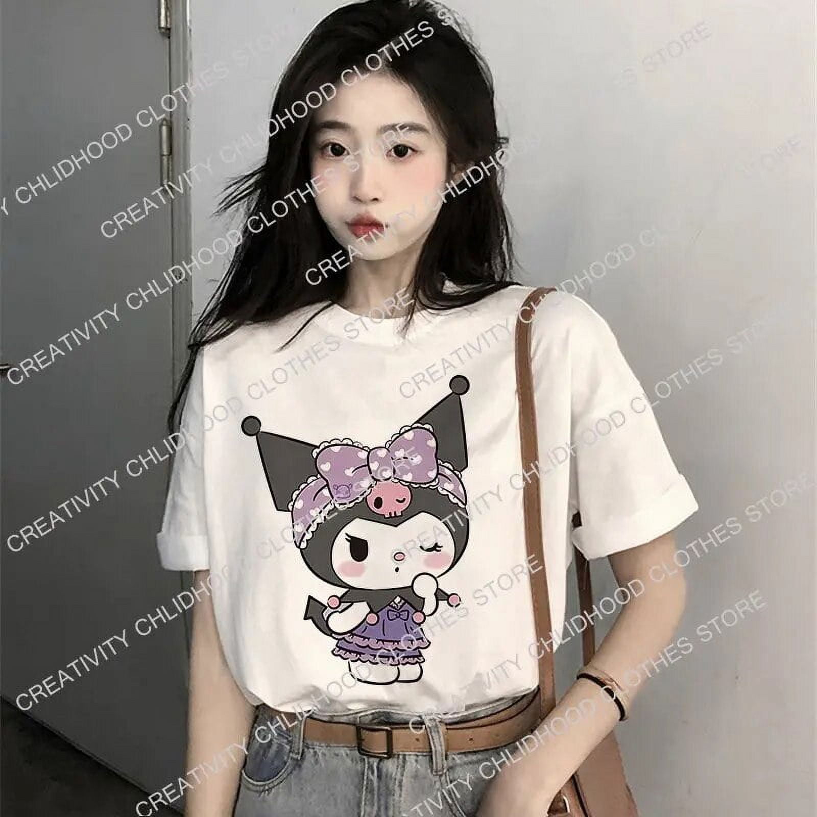 Kuromi T-shirt Women Cotton Fashion Tees Shirts Kawaii Sanrio Melody ...